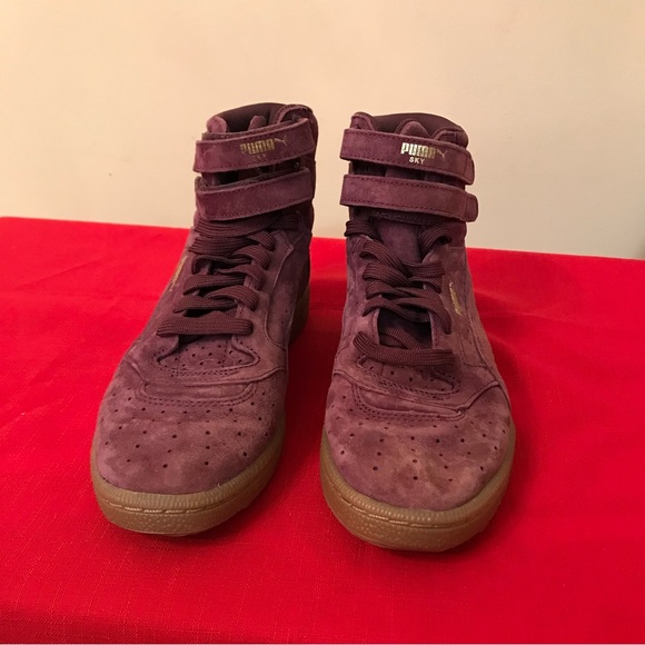 Puma | Shoes | Puma Wine Suede Hightop Sneakers | Poshmark